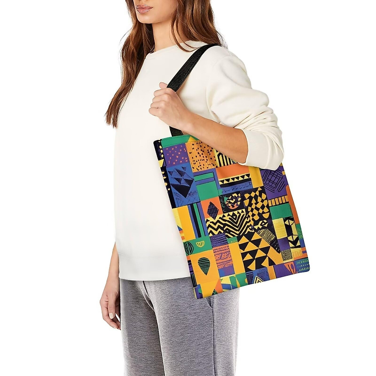 FOR U DESIGNS Teens Canvas Shopping Tote Bag African Tribal Style Printed Shoulder Bags
