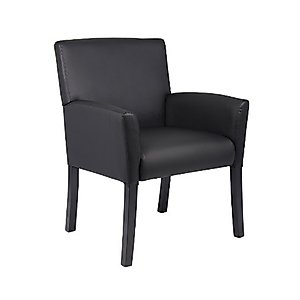Boss Office Products Executive Box Arm Chair with Mahogany Finish in Black