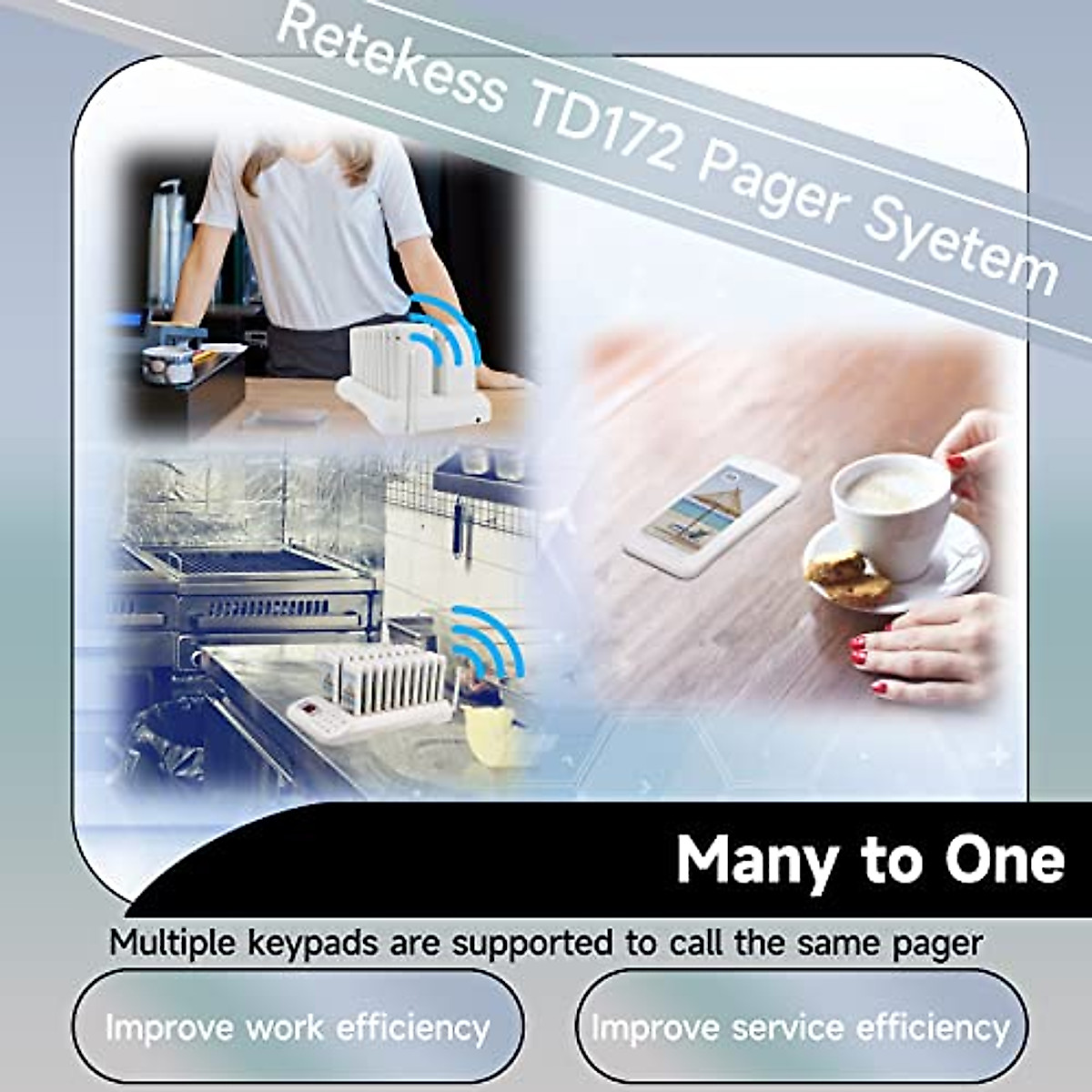 Retekess TD172 Restaurant Pager System, Restaurant Buzzer Pagers, Vibrate and Flash Mode, Customer Close Beep, 20 Restaurant Pagers for Church Nursery, Hotel, Coffee Shop
