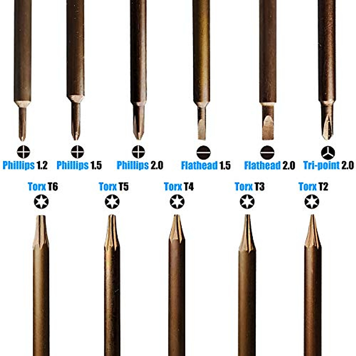 Tockrop 11 PCS Screwdrivers Set - with Torx Bit T6 T5 T4 T3 T2, Phillips Bit 2.0 1.5 1.2, Flathead Bit 2.0 1.5, Tri-Point Bit 2.0 - Magnetic Screwdrivers Precision Repair Tool Kit
