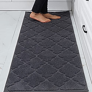 COSY HOMEER Soft Kitchen Floor Mats for in Front of Sink Super Absorbent Kitchen Rugs 20"x59" Non-Skid Standing Mat Washable,Polyester,Dark Grey