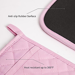 ARCLIBER Pink Pot Holders,4PCS Heat Resistant Hot Pads,Non-Slip Rubber Surface Design,Cotton Infill Kitchen Potholders Set