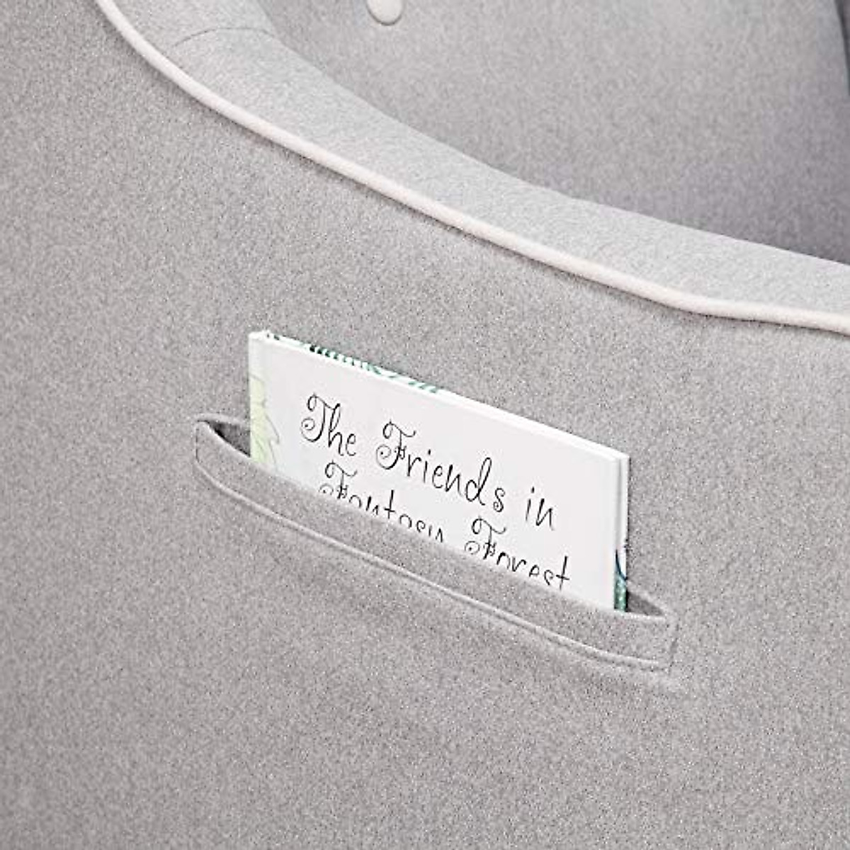 DaVinci Owen Upholstered Swivel Glider with Side Pocket and Storage Ottoman in Grey with Cream Piping, Greenguard Gold & CertiPUR-US Certified