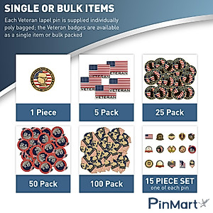 PinMart Proudly Served Veteran Pin – Patriotic American Lapel or Hat Pin – Proud to be Retired Army, Navy, Air Force or Marine Corps – Gold Plated Enamel with Secure Clutch Back