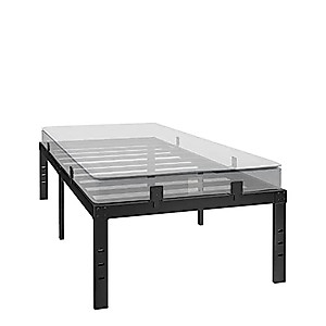 COMASACH XL Twin Bed Frame and 6 Pcs Non Slip Mattress Gaskets, No Box Spring Needed, 14 Inch Black Metal Platform Bed Frames, 2000Lb Heavy Duty Steel Slat Support, Noise Free Mattress Foundation