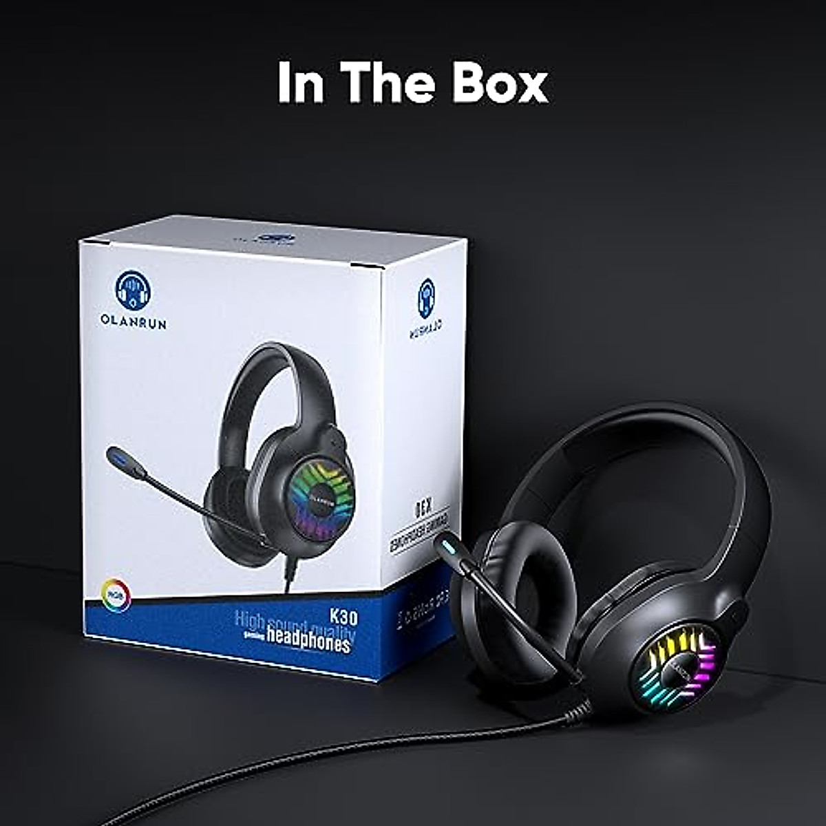 OLANRUN Gaming Headset with Microphone for PC - Stereo Gaming Headphones with Mic for Xbox One, Xbox Series X|S, PS5, PS4 - Wired PC Gaming Headset with 9 Color RGB for Computer, Laptop (Black)