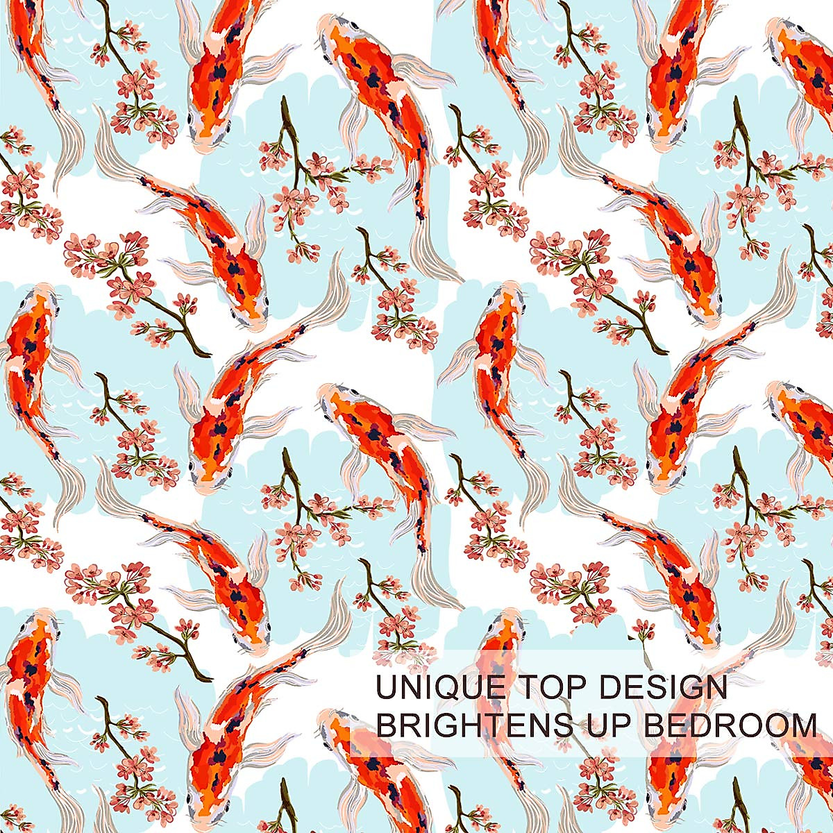 BlessLiving Koi Fish Duvet Cover Set Tropical Japanese Garden Floral Oriental Style Decorative 3 Piece Bedding Sets with 2 Pillow Shams, Full Size
