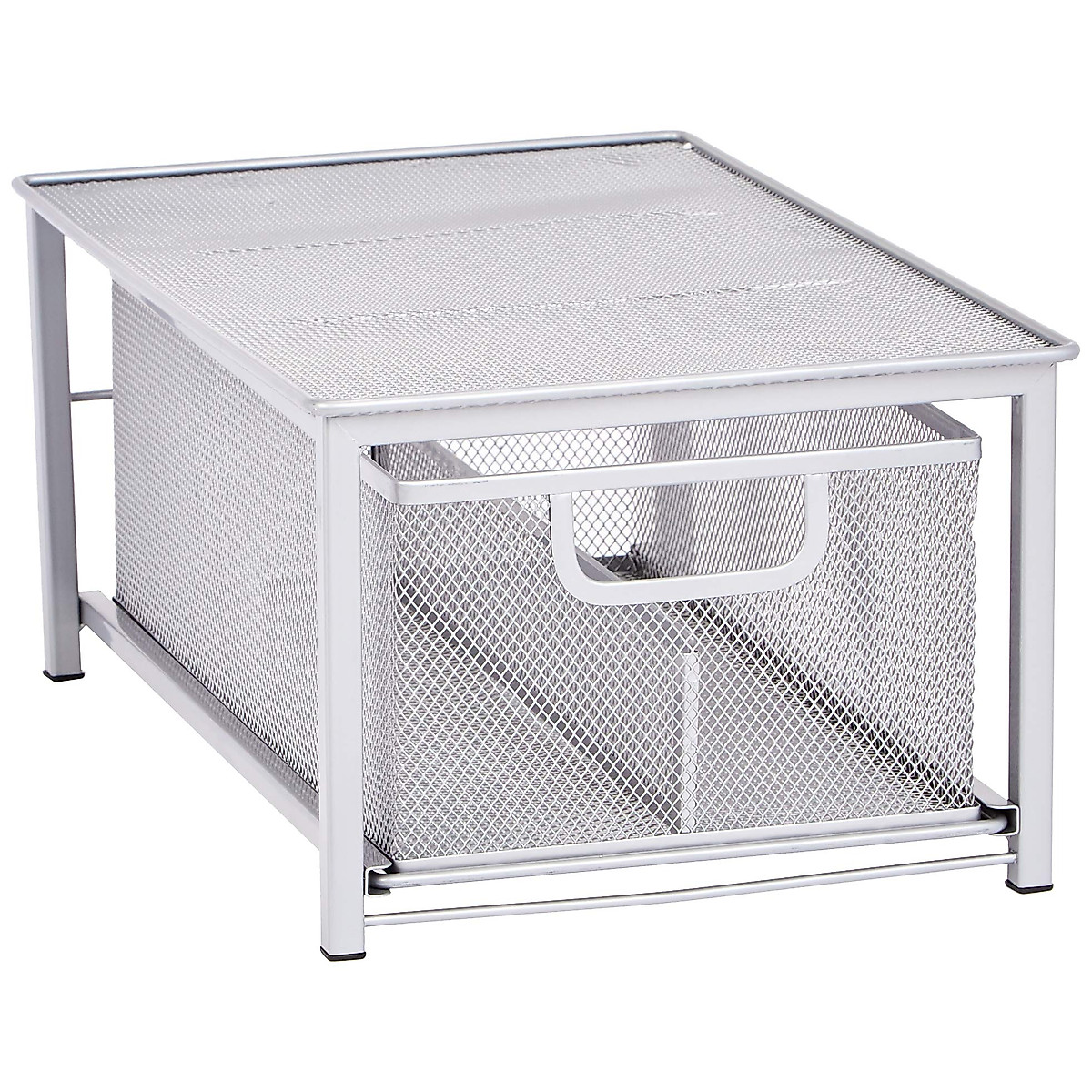 Amazon Basics Mesh Sliding Basket Drawer Storage Shelf Organizer, Silver