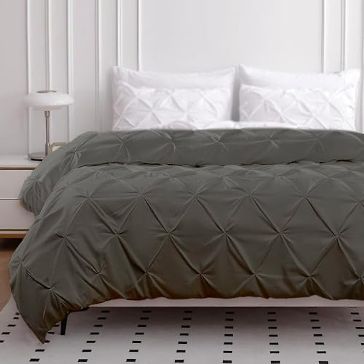 California Bedding Decorative Pinch Plated Pintuck Duvet Cover 800 TC Egyptian Cotton Oversized King 120x98 Size 1-PCs Duvet Cover Zipper & Corner Ties Breathable & Soft Dark Grey Solid