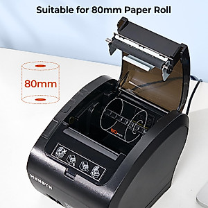 MUNBYN Bluetooth Thermal Receipt Printer P047, 80mm POS Printer, Thermal Printer with USB Serial Ethernet, Bluetooth, Support Android Windows PC Ubereats Do Not Support Paypal Doordash Grubhub(Black)