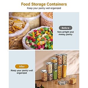 LUSCREAL Airtight Food Containers with Lids, 12 PCS Clear Organizing Containers Kitchen Canisters, Plastic Kitchen Organizers and Storage for Dry Food, Flour and Sugar,Include 20 Labels and 5 Spoons