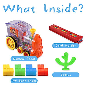 140 pcs Domino Train Car Toy Mega Pack Dominoes for 3-12 Years Old Boys Building Blocks Stacking Tile Games 60pcs + Extra 80pcs Domino Blocks
