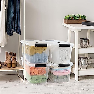 Gainhope 4 Packs Plastic Latching Box with Lid and Handles, 10L Clear Plastic Storage Box