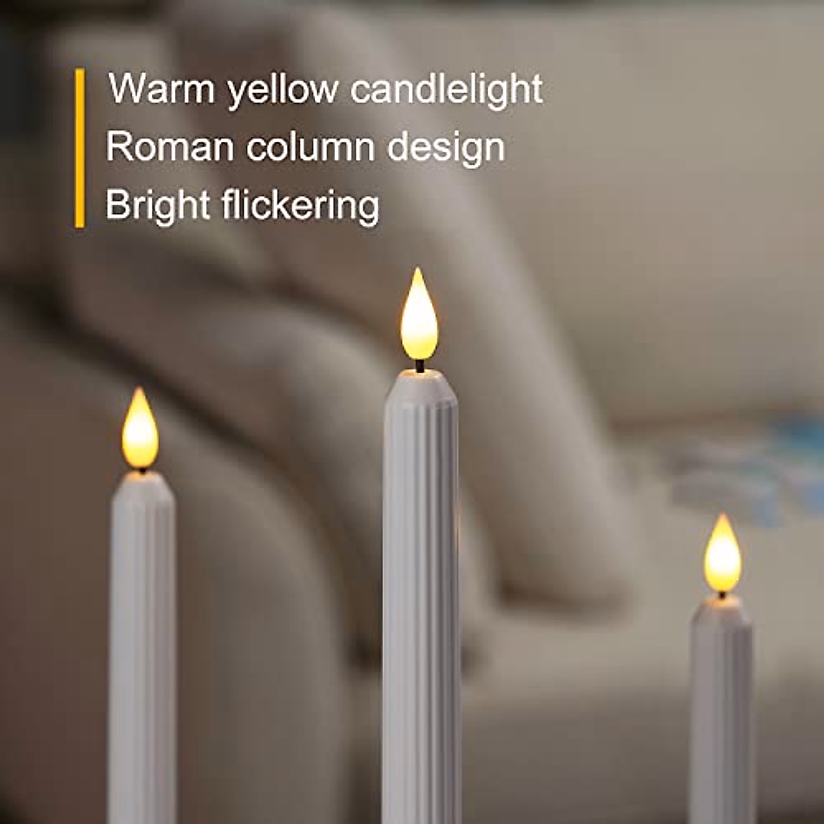5plots White Flameless Taper Candles with Remote, Timer, Roman Column Led Taper Candles Battery Operated, Led Candlesticks with 3D Flame, 6 Flameless Taper Candles Flickering for Home Christmas Decor