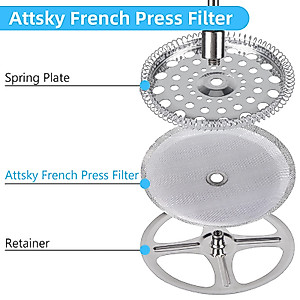 6 Pieces Attsky French Press Filter, 4 Inch Stainless Steel Mesh Screen and Replacement Parts for French Press Coffee Maker