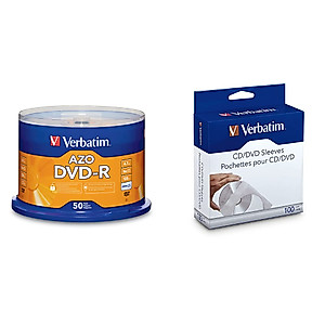 Verbatim DVD-R 4.7GB 16x AZO Recordable Media Disc - 50 Disc Spindle & CD/DVD Paper Sleeves-with Clear Window 100pk
