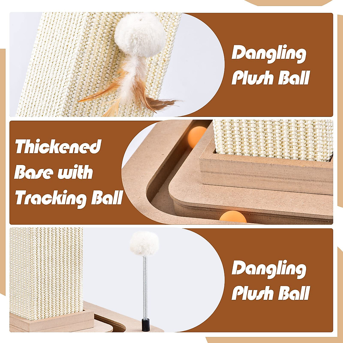 LIFLIX 27" Cat Scratching Post, Sisal Cat Scratcher with Interactive Track Balls and Hanging Balls, Vertical Scratching Posts for Indoor Cats and Kittens