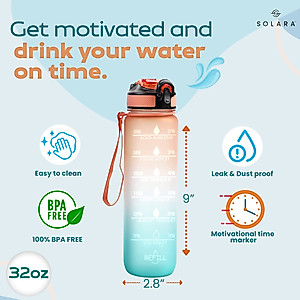 SOLARA 32oz Motivational Water Bottle with Times to Drink, Water Bottle with Straw, Water Bottle for Gym, Office | BPA Free Tritan Water Bottle with Motivational Quotes | Orange Teal