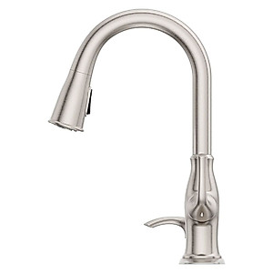 Pfister Rosslyn Kitchen Faucet with Pull Down Sprayer and Soap Dispenser, Single Handle, High Arc, Spot Defense Stainless Steel Finish, F5297RSSRGS