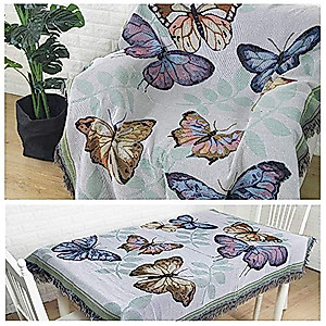 PHNAM Butterfly Throw Blanket with Fringe for Couch Bed Soft Decorative Cozy Woven Knit Warm Bed Throws Reversible for Chair, Sofa, Living Room, Bedroom (51x63 inches) (Butterfly)