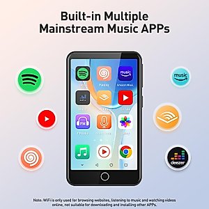 AGPTEK 80GB MP3 Player with Bluetooth and WiFi, 3.5" Full Touch Screen MP4 Player with Spotify, Android Online Music Player with Speaker, FM Radio, Expandable Up to 128GB