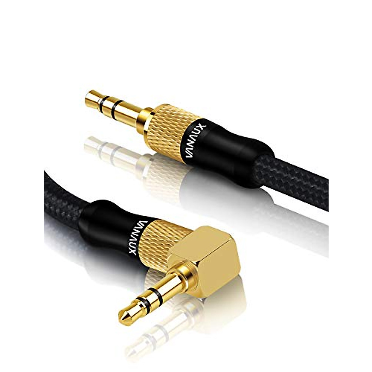 Aux Cable for Car， VANAUX 90 Degree Right Angle Auxiliary Cable Stereo Aux Jack to Jack Cord Compatible for Mp3 Player, Car Stereos, Smartphone, Speakers, Headphone and More(5ft/1.5m)