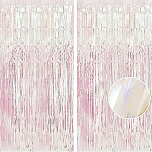 BRAVESHINE Party Decorations Iridescent Foil Fringe Backdrops - 2 Pack 3.2 x 6.5 ft Metallic Tinsel Photo Booth Pros Streamer Curtains for Birthday Wedding Graduation Christmas Holiday - Clear