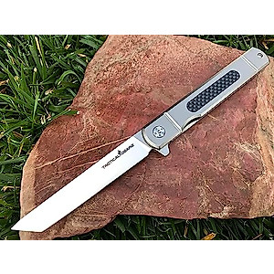 TACTICAL GEARZ Titanium Pocket Knife for EDC! Solid Tc4 Titanium Handle! D2 Steel Tanto Blade! Includes Sheath! (Tatsu ST)