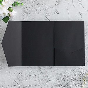 FEIYI 20 PCS Black Tri-fold Laser Cut Wedding Invitation Pockets for 5x7 Wedding Cards Bridal Shower Engagement Quinceanera Invitation