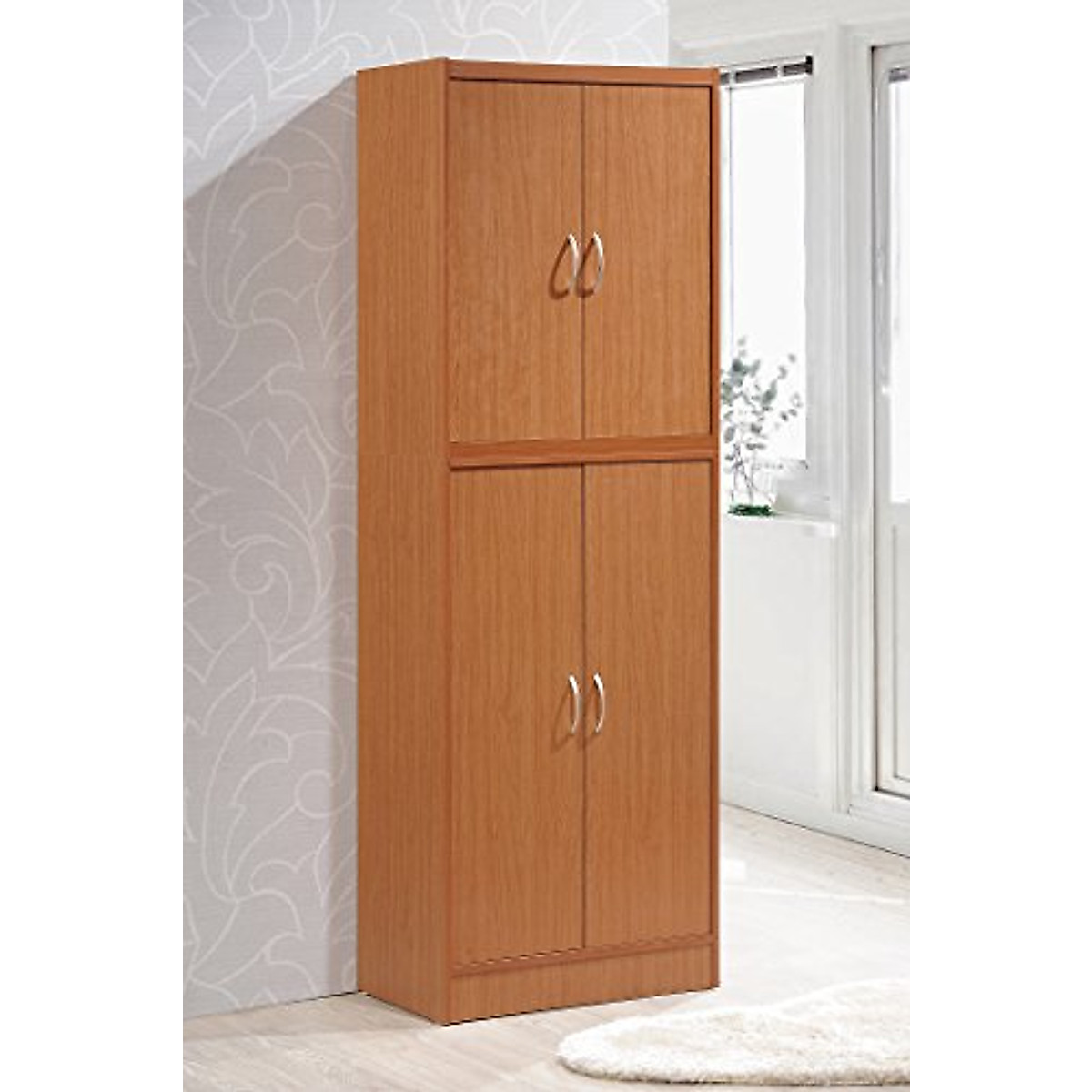 Hodedah 4 Door Kitchen Pantry with Four Shelves, Cherry