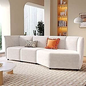FULife Convertible Free Combination Curved Sofa Upholstered Deap Modular Sectional Couch with Adjustable Backrest,Modern DIY Luxury 4-Seat Leisure Corner Sofá for Living Room, Beige Polyester 106.3"w