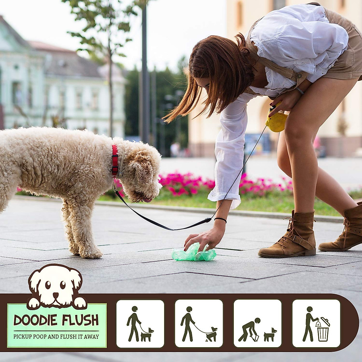Doodie Flush™ Dog Poop Bag (Box of 50 poop bags for dogs) Flushable 100% Environmentally Friendly Compostable Biodegradable Pet Waste Bags, Extra Thick & Strong, Biodegrades In Seconds with Water