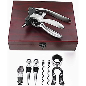 Wine Opener Set, 8 Pieces Manual Red Wine Bottle Opener with Classic Wood Case, Corkscrew for Wine Bottles, Stainless Steel Wine Opener Kit for Valentines Day Wine Gift Set