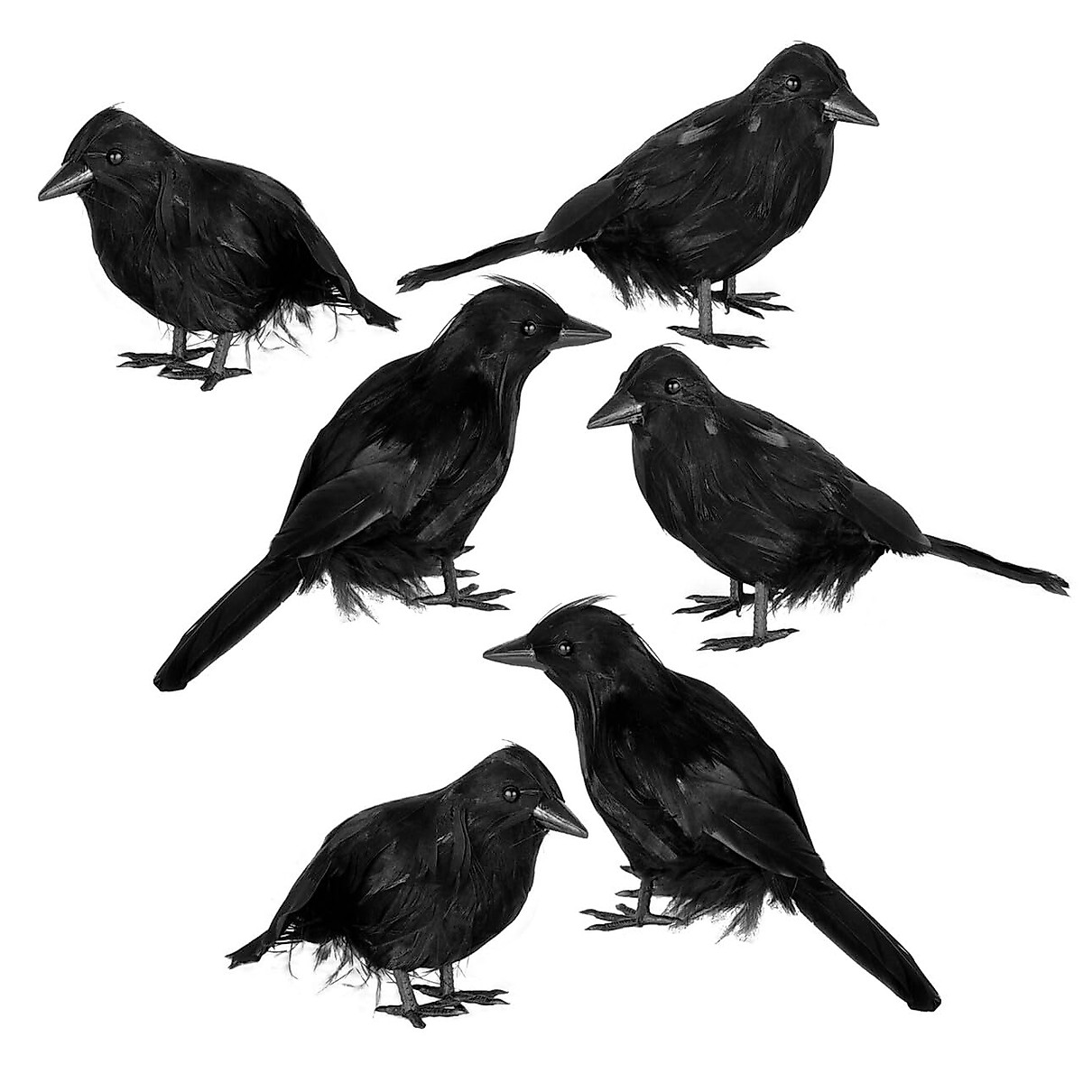 JOYIN 6 Pcs Crow Raven Halloween Decoration Indoor Outdoor Decor, Black Fake Crows Ravens Bird Props Haunted House Graveyard Cemetery Yard Table Decor Halloween Party Favors Desk Trees Walls Windows