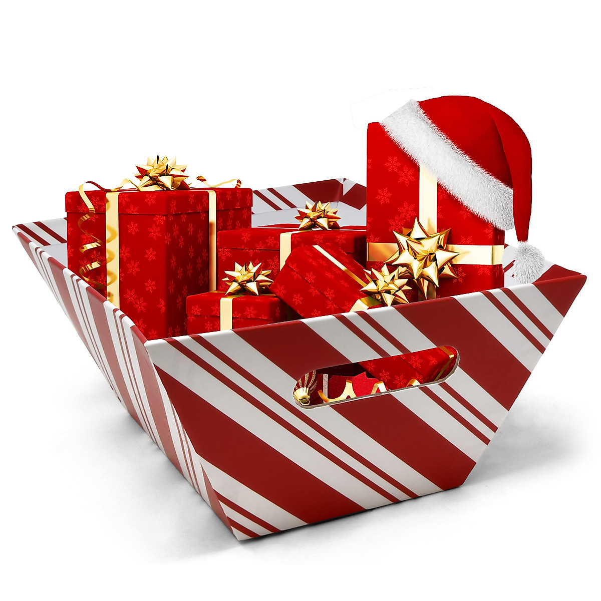 Gift Boutique 6 Pack Christmas Candy Cane Striped Gift Baskets 8" x 10" Rectangle Red & White Stripes Empty Gift Basket with Handles Cardboard Market Tray for Holiday Decorative Present Wrapping