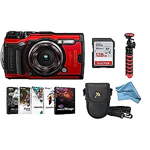 Olympus Tough TG-6 Bundle Includes - Photo Software Suite + Sandisk 128GB Ultra Memory Card + Padded Case