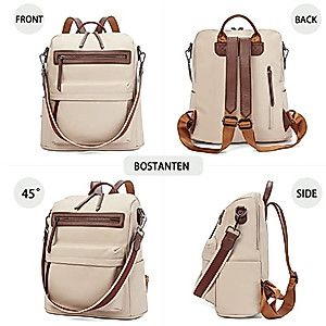 BOSTANTEN Leather Backpack Purse for Women Fashion Designer Shoulder Bag Convertible Travel Backpack Purses Beige-brown