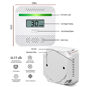 Carbon Monoxide Detectors, Portable CO Alarm Detector Device with LCD Digital Display for Travel Home, Carbon Monoxide Alarm with Electrochemical Sensor, Battery Powered