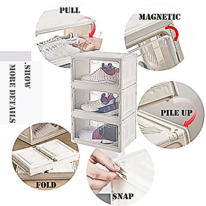 NTZS Shoe Storage Boxes,Pack of 3 Stackable Shoe Organizer,Sturdy Foldable sneaker storage and Easy Assemble Shoe Containers Clear Plastic shoe bins with Lid for US Size 13(14.6”x 10.6”x 8.3”)