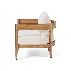 Christopher Knight Home 312395 Alfy Outdoor Club Chair with Cushions (Set of 2), Teak Finish, Beige