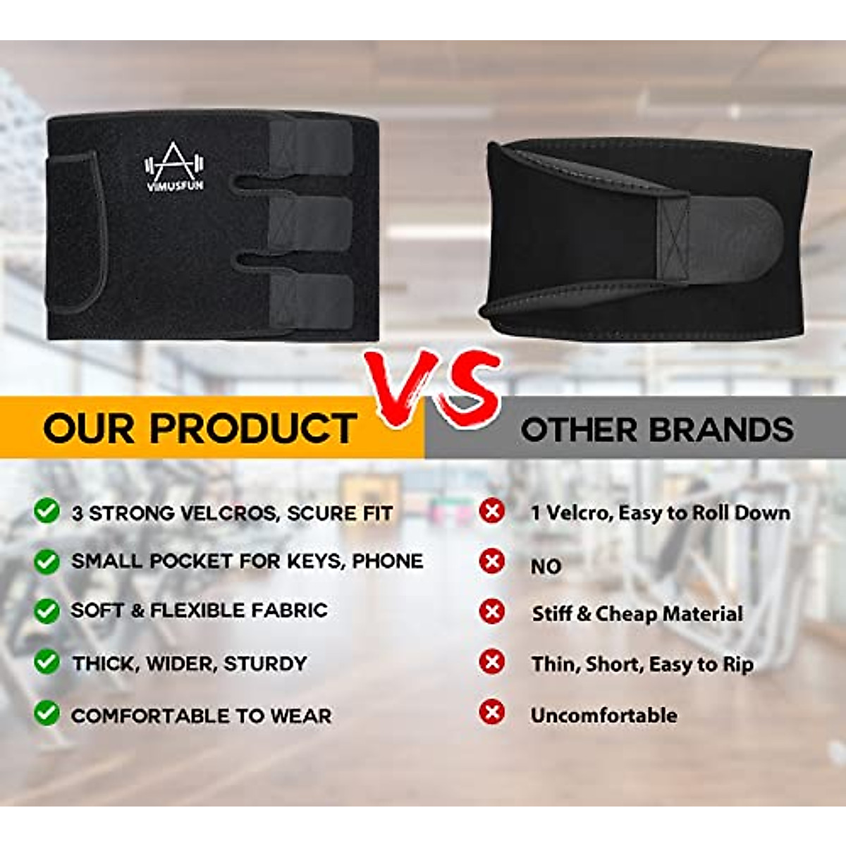 VIMUSFUN Waist Trimmer Belt Men Sweat Band Waist Trainer For Women Lower Belly Fat Tummy Stomach Wraps Waste Trainers Low Back Support Small/Medium/Large/Plus Size Black