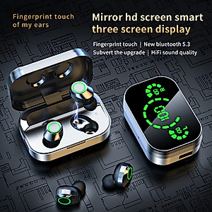Wireless Earbuds, Bluetooth Headphones LED Display Charging Case IPX7 Waterproof Built-in Mic Deep Bass High-Fidelity Stereo Earphones for Sports Work