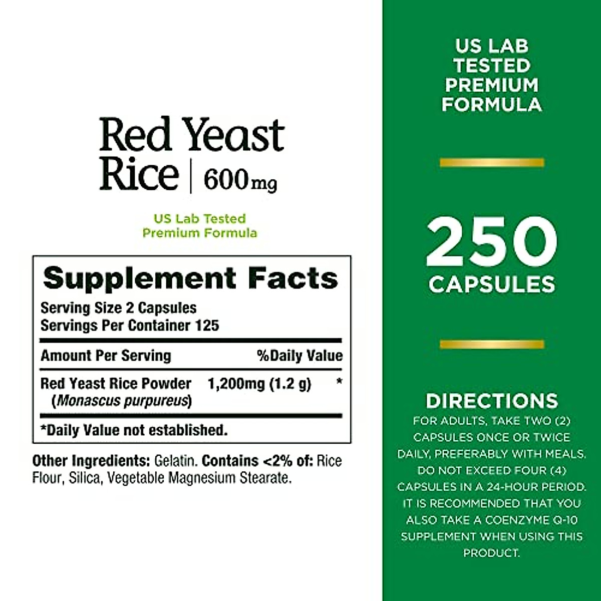 Nature’s Bounty Red Yeast Rice, Herbal Supplement, 60mg, 250 Capsules