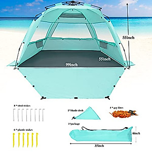 KO-ON Pop Up Beach Tent for 4 Person, Easy Setup and Portable Beach Shade Sun Shelter Canopy with UPF 50+ UV Protection, Extendable Floor with 3 Ventilating Windows Plus Carrying Bag