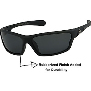 Nitrogen Men's Rectangular Sports Wrap 65mm Polarized Sunglasses (Black Matte Rubberized, Black), 5.5w x 1.625h