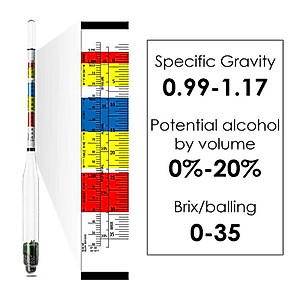 Triple Scale Beer and Wine Precision Hydrometer, Specific Gravity, Brix, Balling for Home Brewing