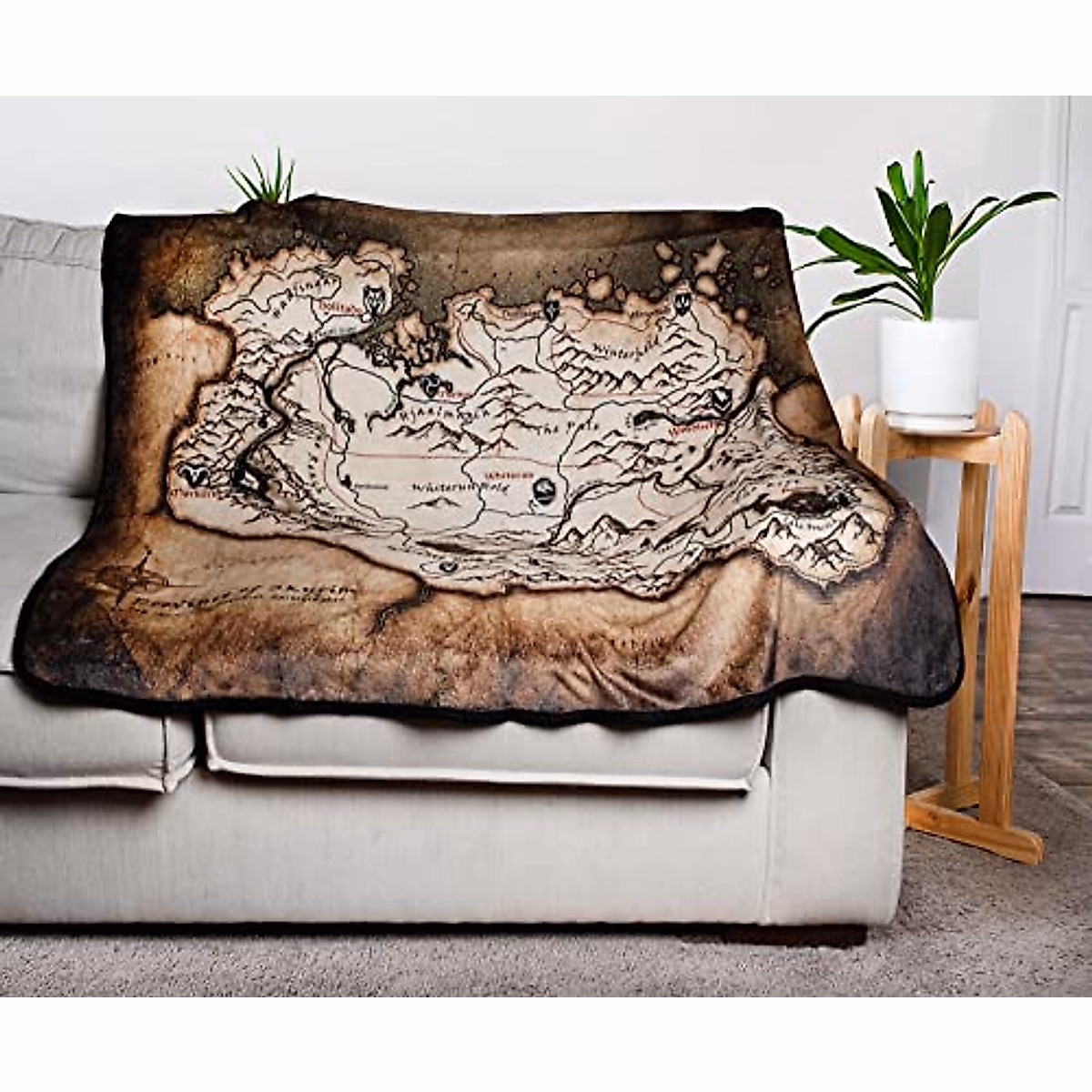 The Elder Scrolls Province of Skyrim Map Plush Throw Blanket |Soft Fleece Blanket, Cozy Sherpa Cover For Sofa And Bed| 45 x 60 Inches