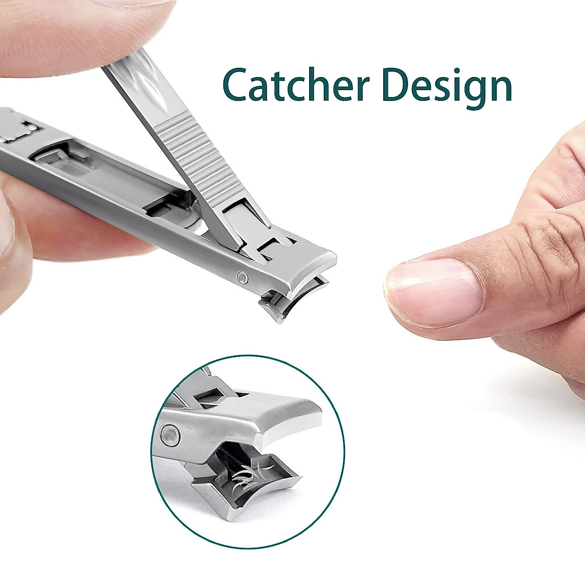 SGNEKOO Ultra-Thin Nail Clippers Foldable Nail Cutter with Double End Curved and Bevel Blade Portable Fingernail Trimmer & Nano Polish Glass File Kit (Silver)