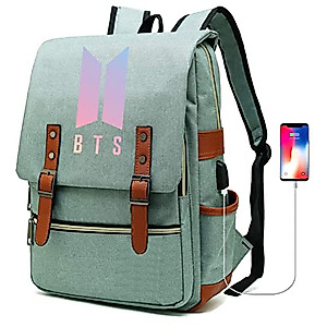 WGEEEY Kpop BTS School Backpack Merchandise, BTS Book Bag Casual Backpack for Army Gifts Green