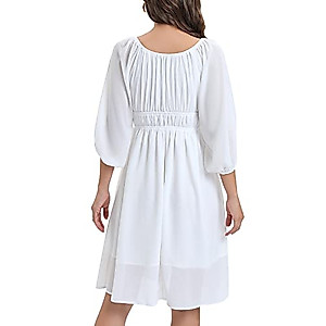 Sureple White Wedding Guest Dresses for Women Off The Shoulder Long Sleeve High Waist Swing Chiffon A Line Dress for Beach(SP161-White-XL)